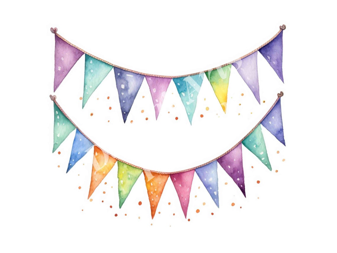 Wimpelkette Clipart Bundle Geburtstag Aquarell Clipart JPGs sofortiger ...
