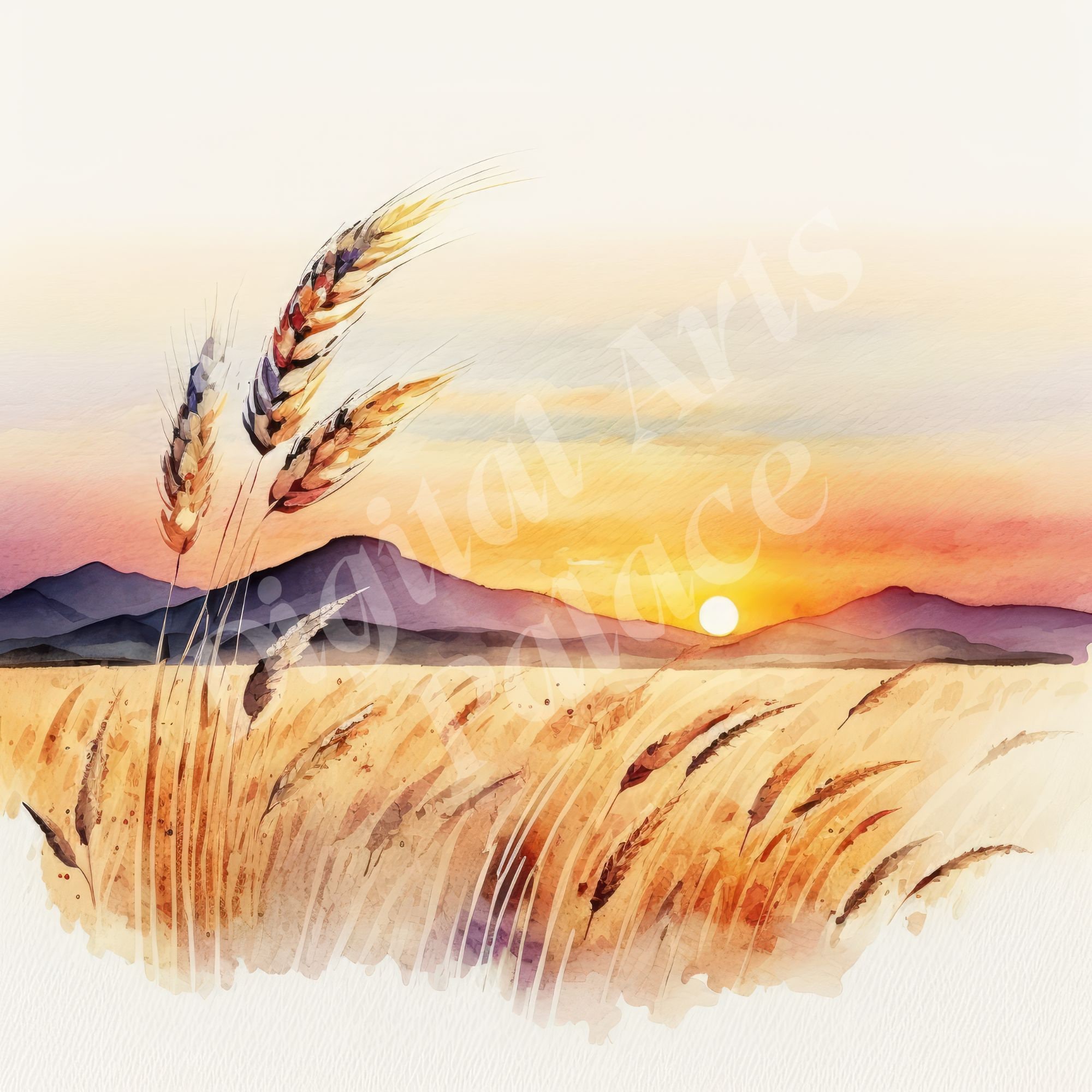 Wheat Field Clipart, Fall Sunset Clipart, Jpgs, Instant Digital ...