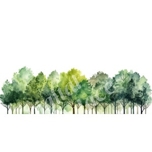 Tree Border Clipart - Trees Watercolor Clipart - Jpgs - Instant Digital ...