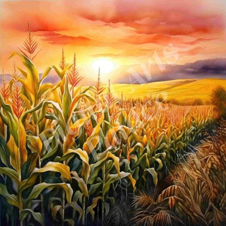 Corn Field Clipart Bundle Sunset Clipart Jpgs Instant Digital Download ...