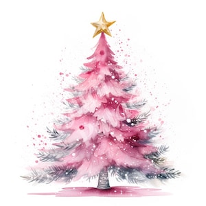 Pink Christmas Tree Clipart, Christmas Clipart, Jpgs, Instant Digital ...