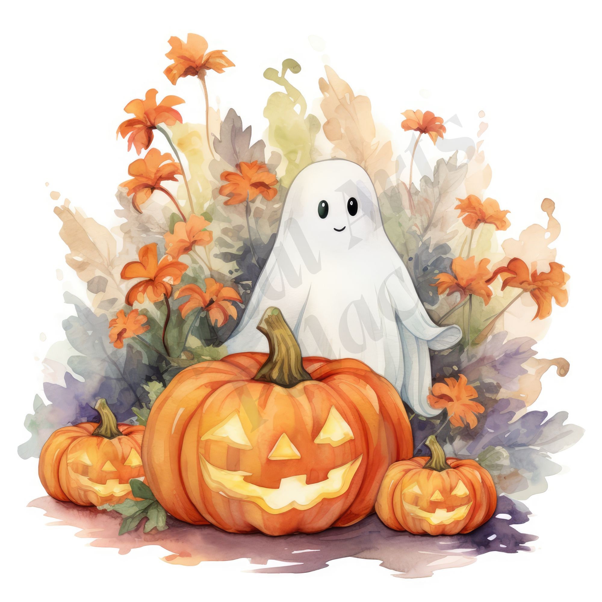Cute Ghost and Pumpkin Clipart, Fall Halloween Clipart, Jpgs, Instant ...
