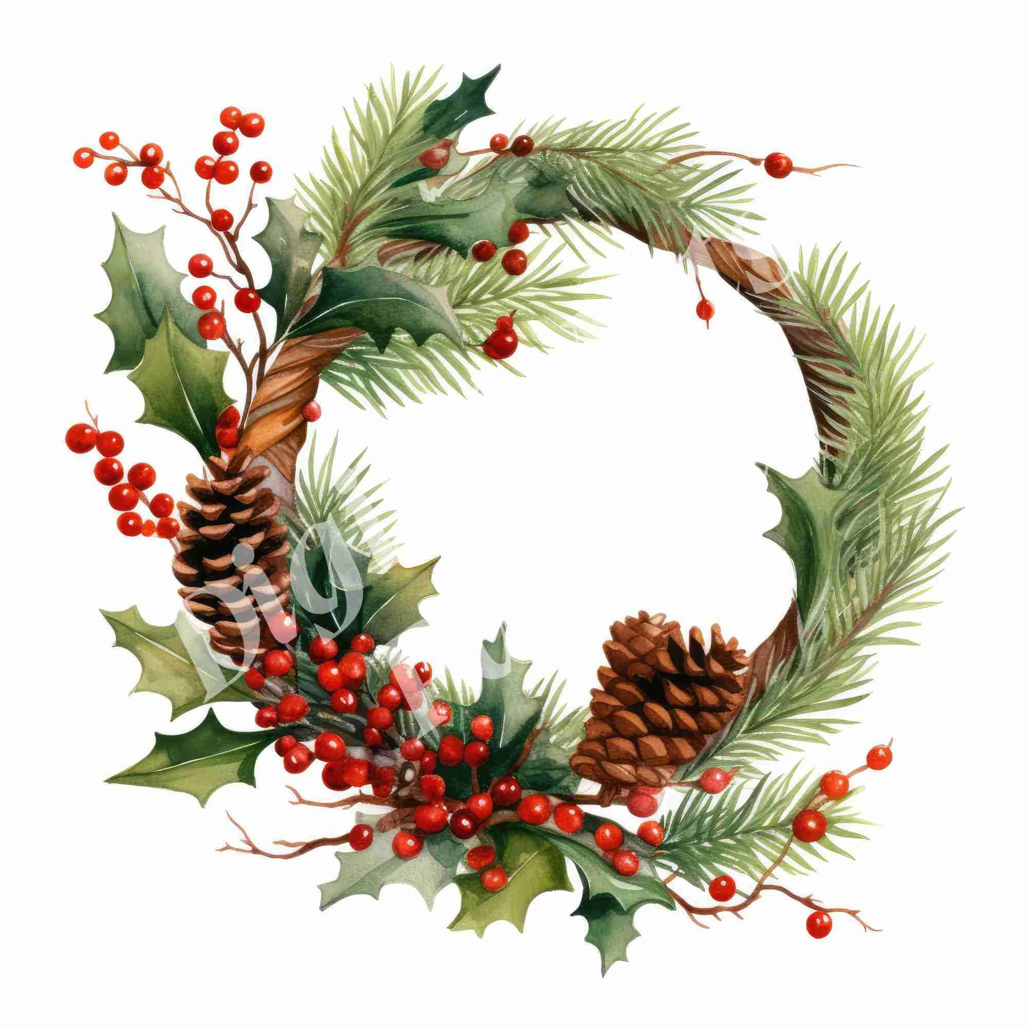 Christmas Wreath Clipart - Wreath Clipart - Jpgs - Instant Digital ...