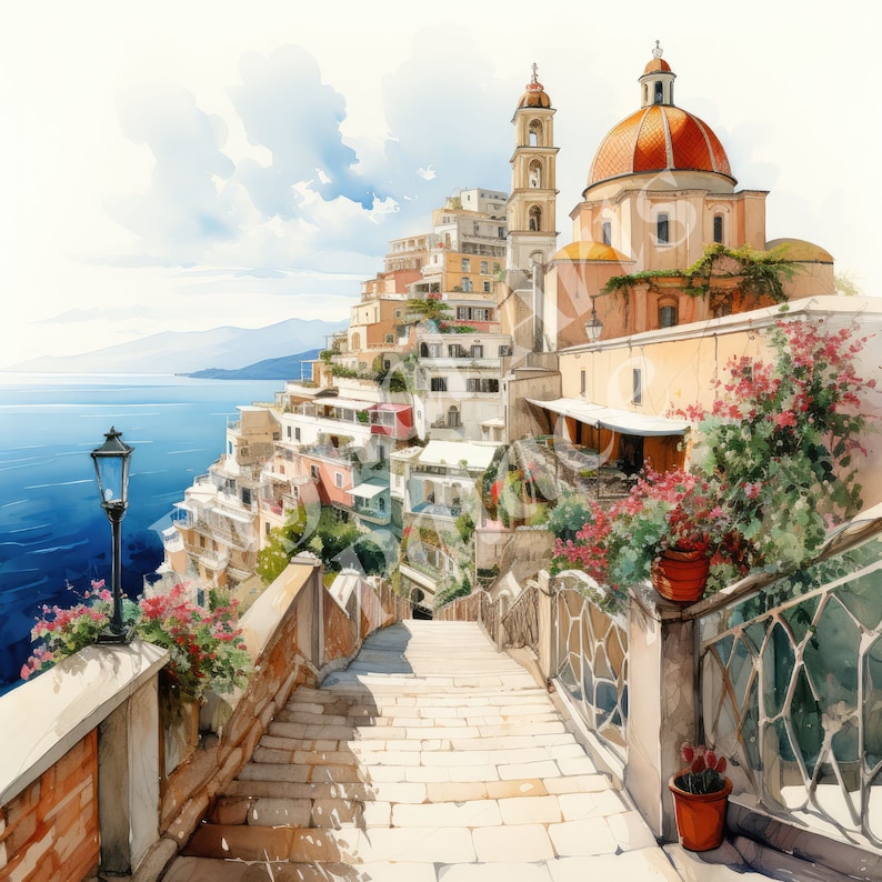 Positano Italy Clipart Cliffside Village Clipart Jpgs - Etsy
