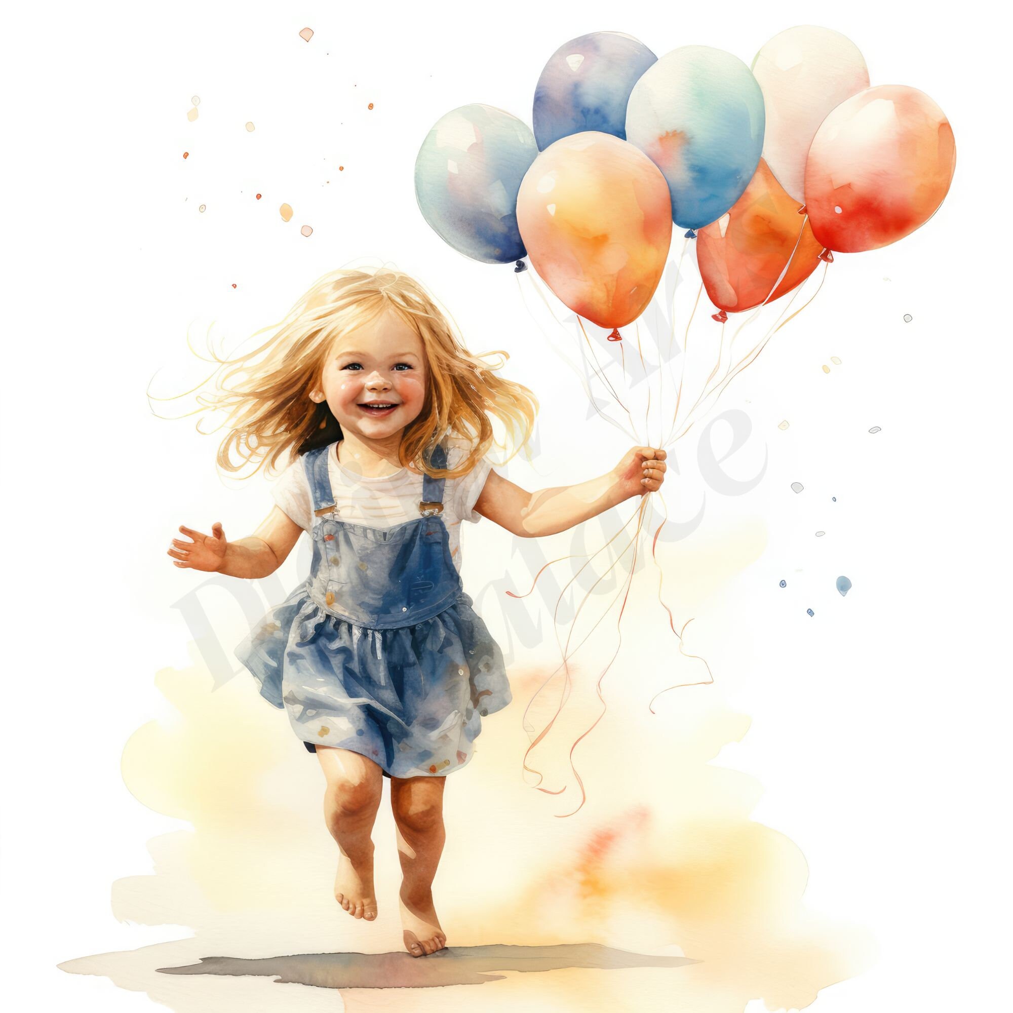 Girl and Balloons Clipart, Balloons Clipart, Jpgs, Instant Digital ...