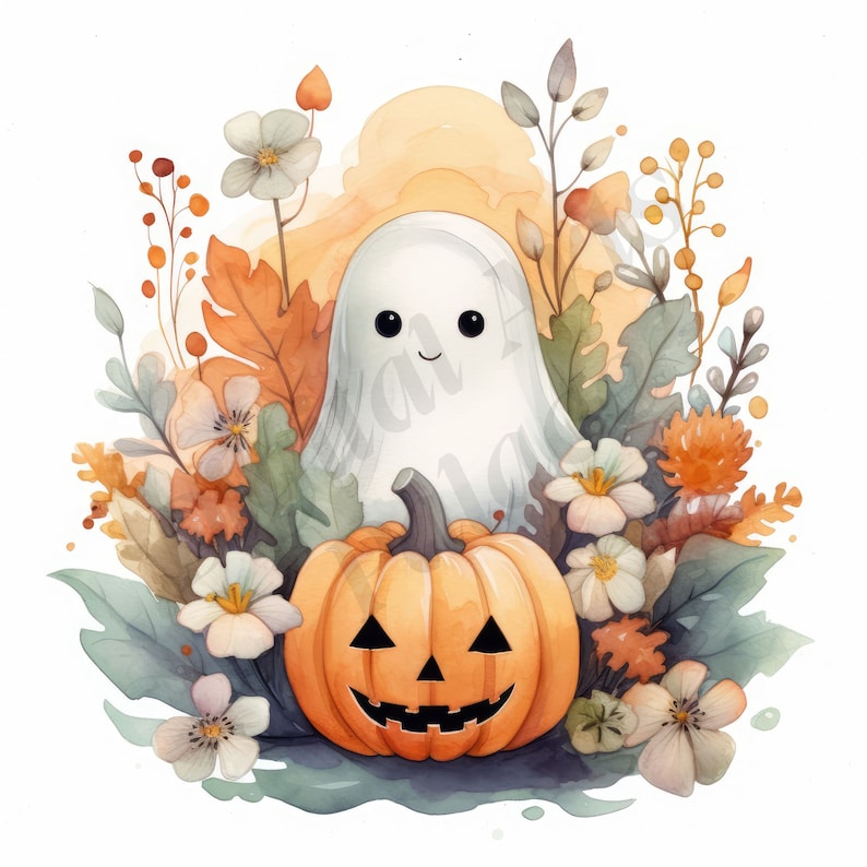 Cute Ghost and Pumpkin Clipart, Fall Halloween Clipart, Jpgs, Instant ...