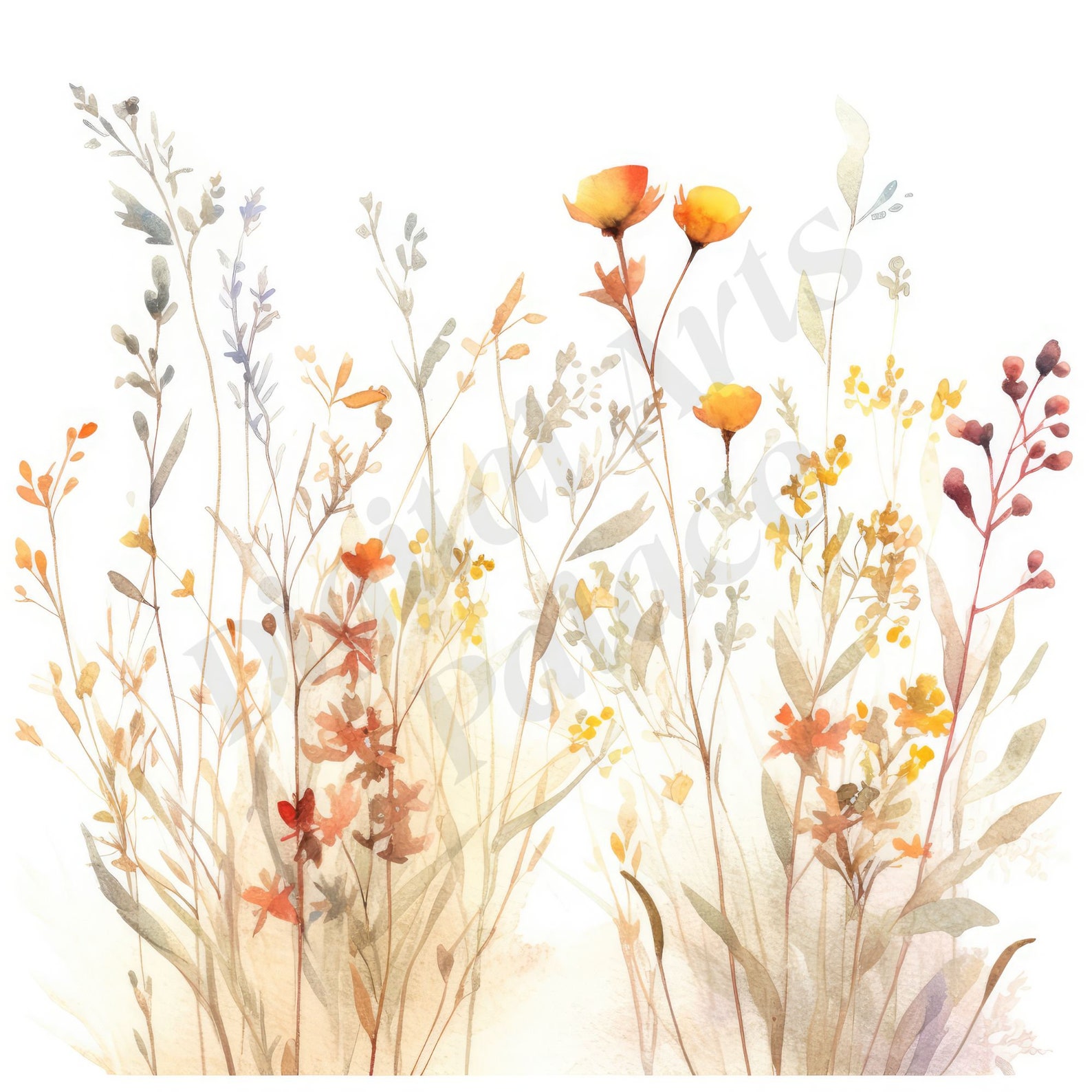 Fall Wildflowers Clipart, Watercolor Flowers Clipart, Jpgs, Instant ...