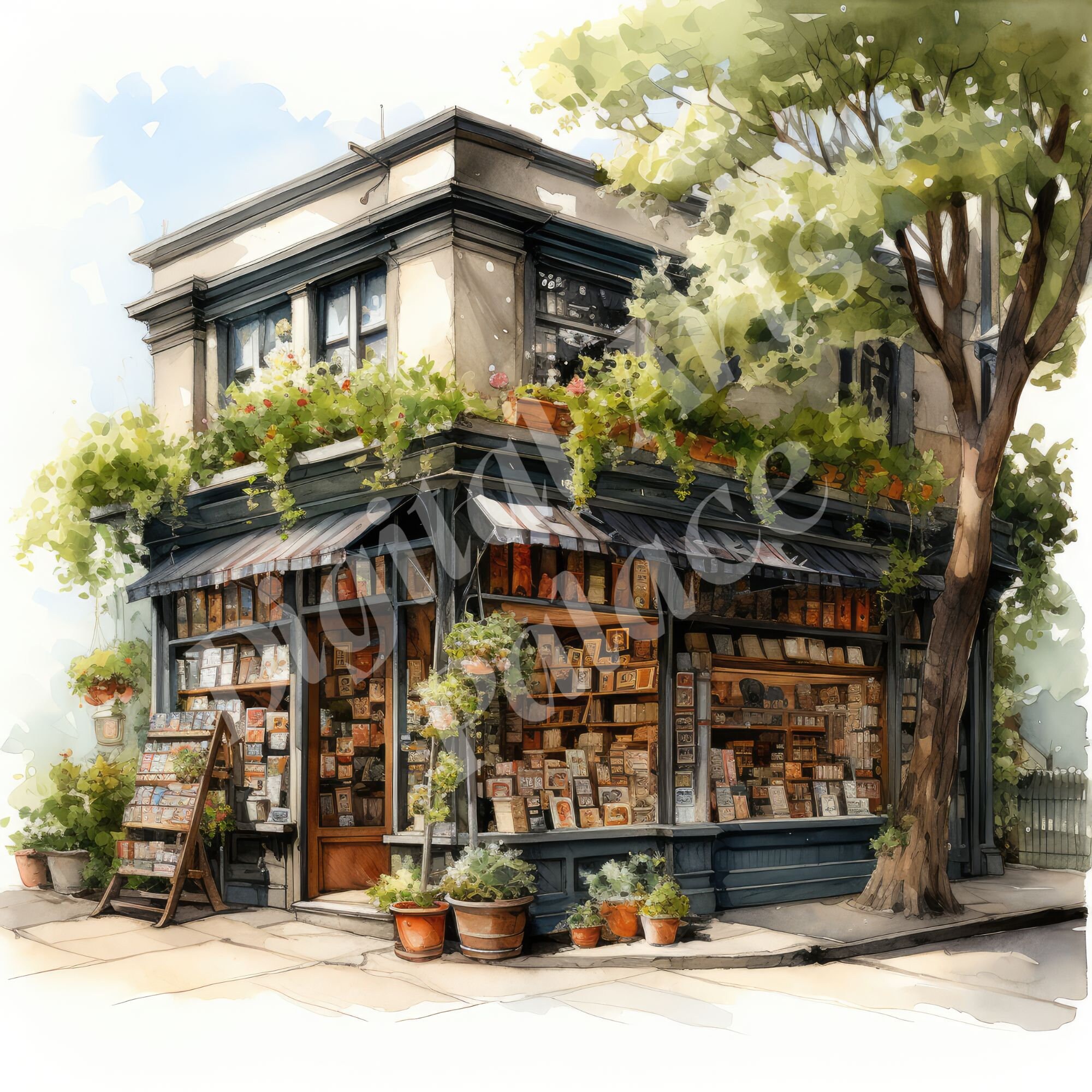 Bookstore Clipart Bundle, Watercolor Bookshop Clipart, Jpgs, Instant ...