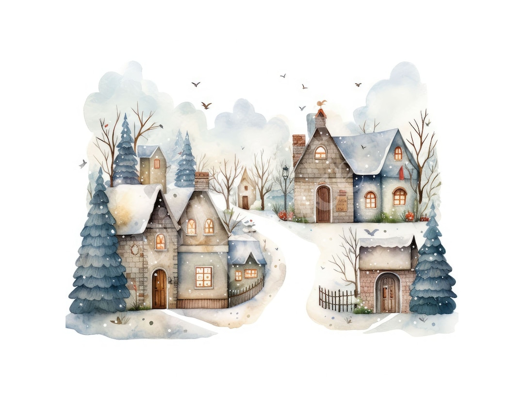 Winter Village Clipart, Christmas Village Clipart, Jpgs, Instant ...