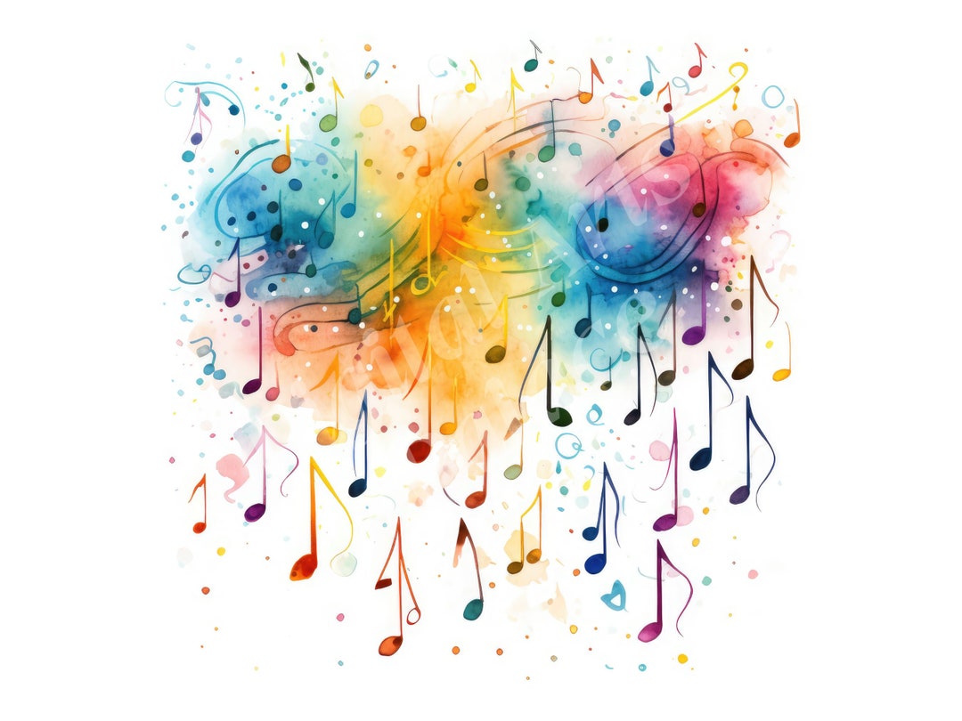 Music Notes Clipart, Abstract Watercolor Clipart, Jpgs, Instant Digital ...