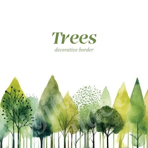 Tree Border Clipart - Trees Watercolor Clipart - Jpgs - Instant Digital ...