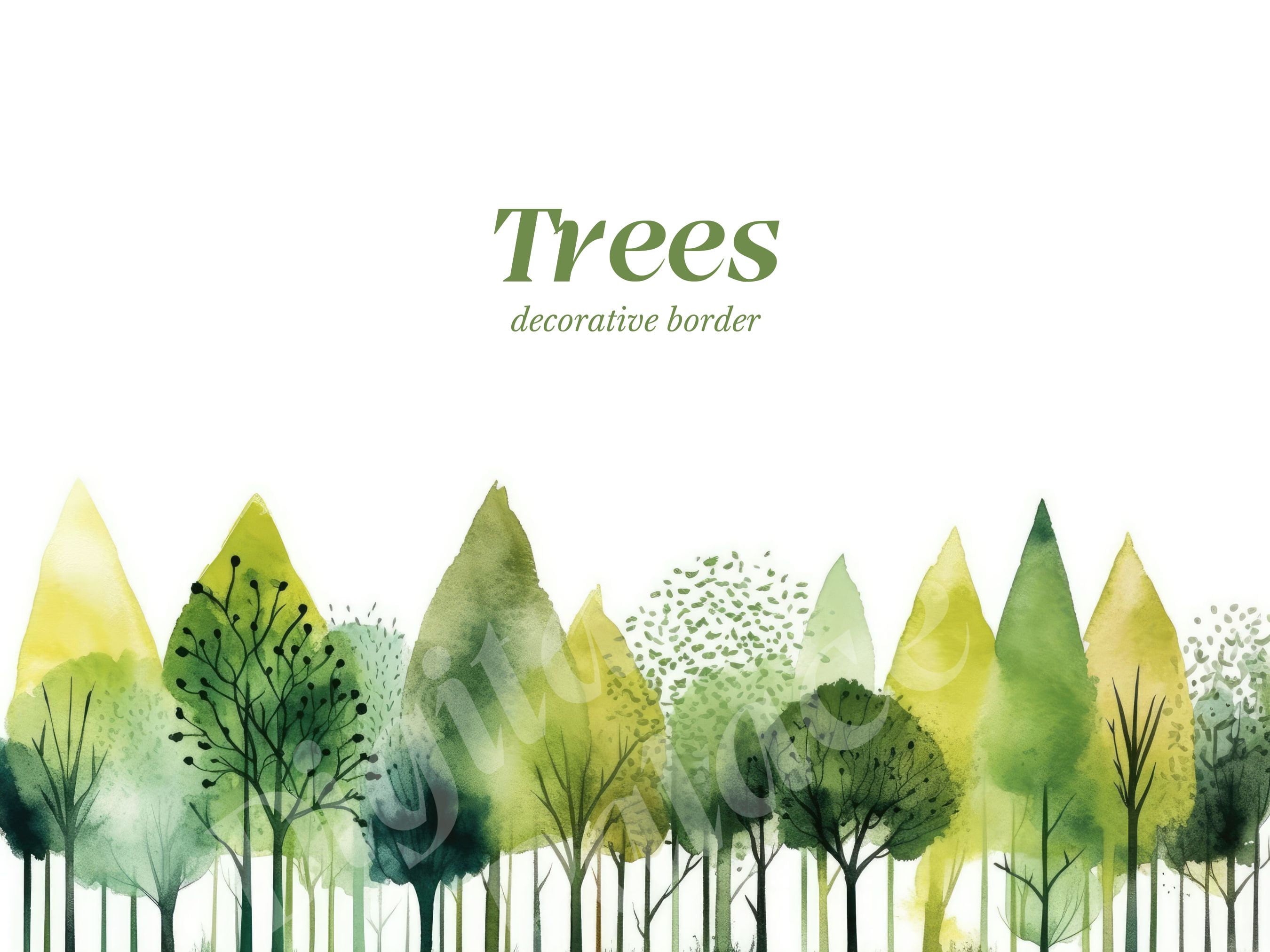 Tree Border Clipart - Trees Watercolor Clipart - Jpgs - Instant Digital ...