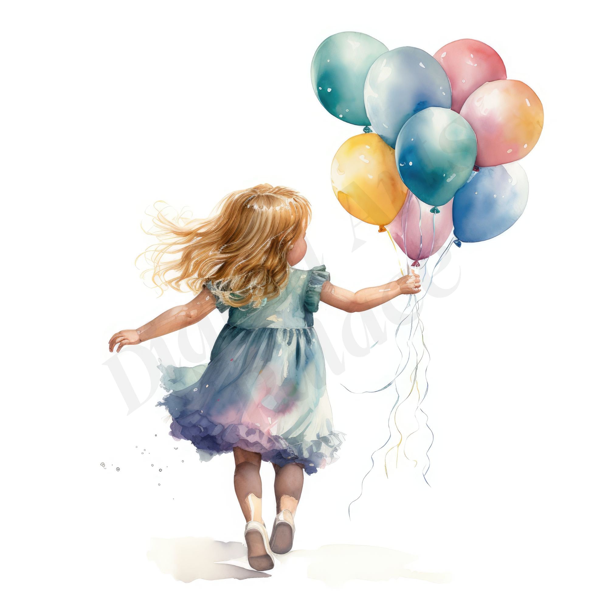 Girl and Balloons Clipart, Balloons Clipart, Jpgs, Instant Digital ...