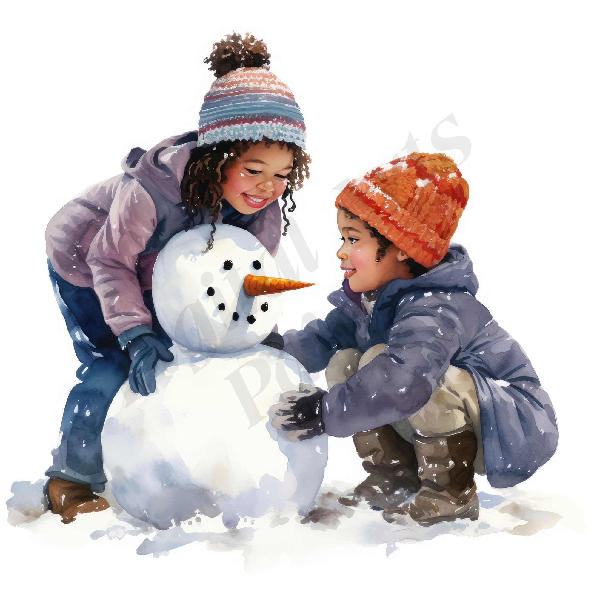 Kids and Snowman Clipart, Winter Kids Clipart, Jpgs, Instant Digital ...