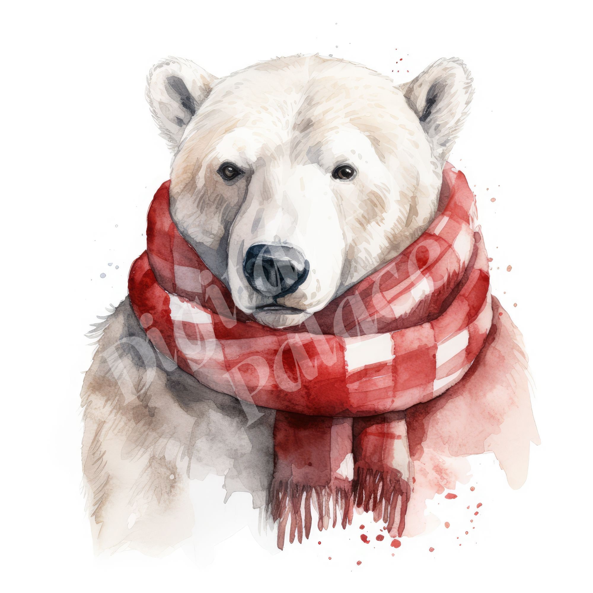 Polar Bear Clipart, Red Scarf Polar Bear Clipart, Jpgs, Instant Digital ...