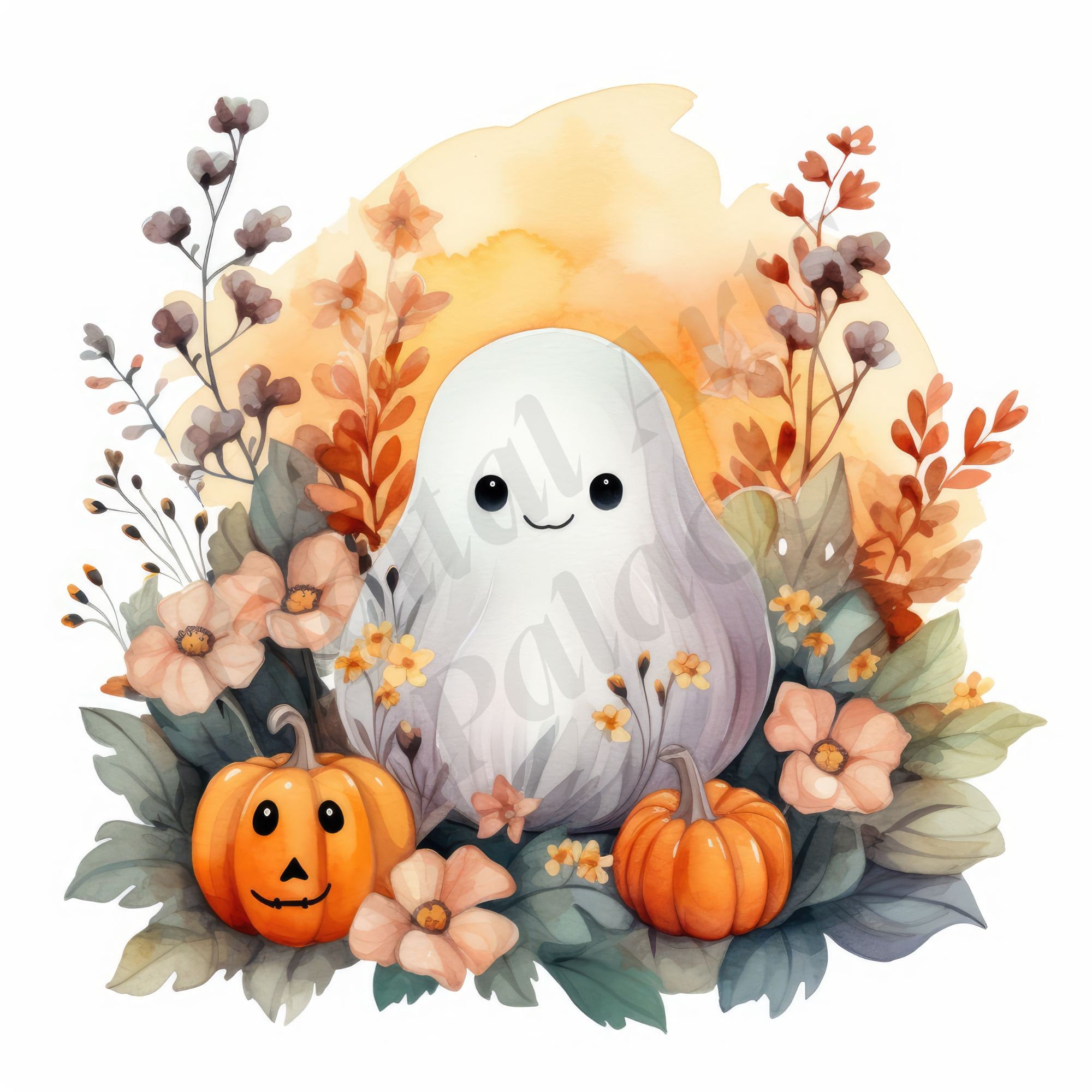 Cute Ghost and Pumpkin Clipart, Fall Halloween Clipart, Jpgs, Instant ...