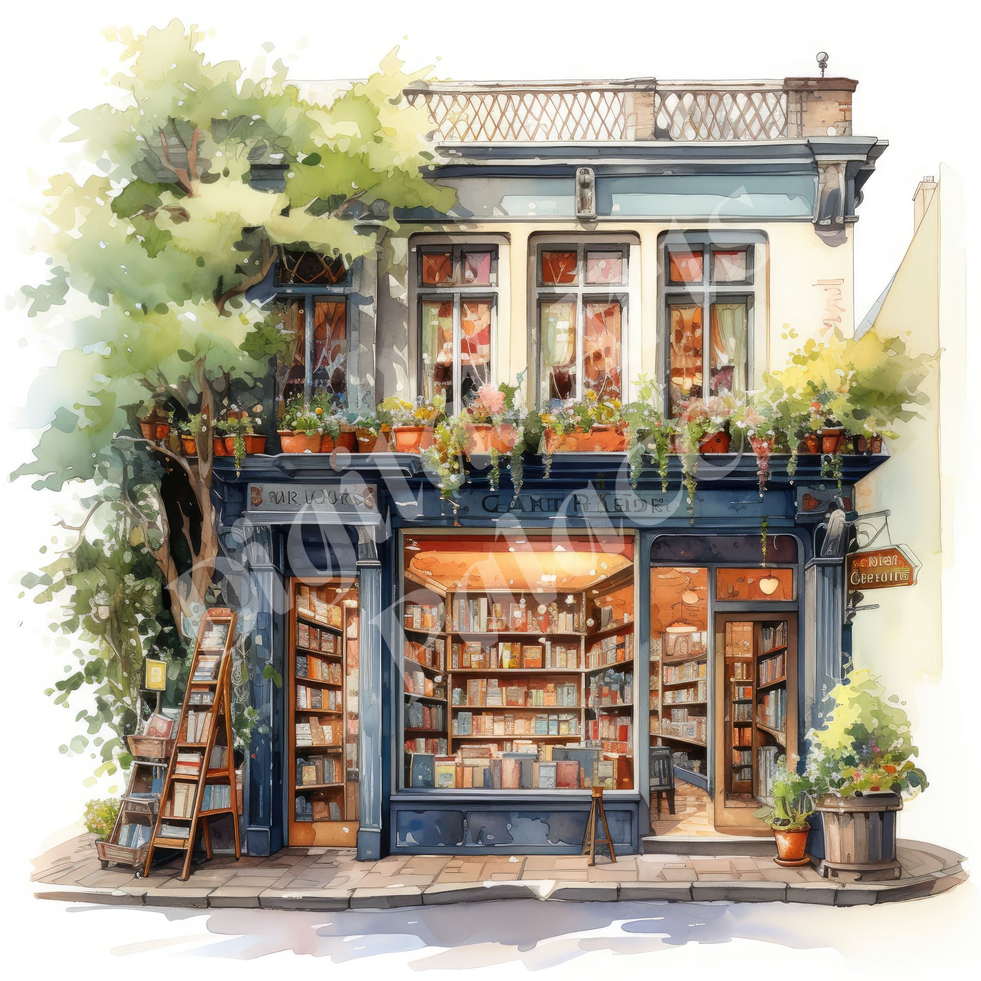 Bookstore Clipart Bundle, Watercolor Bookshop Clipart, Jpgs, Instant ...