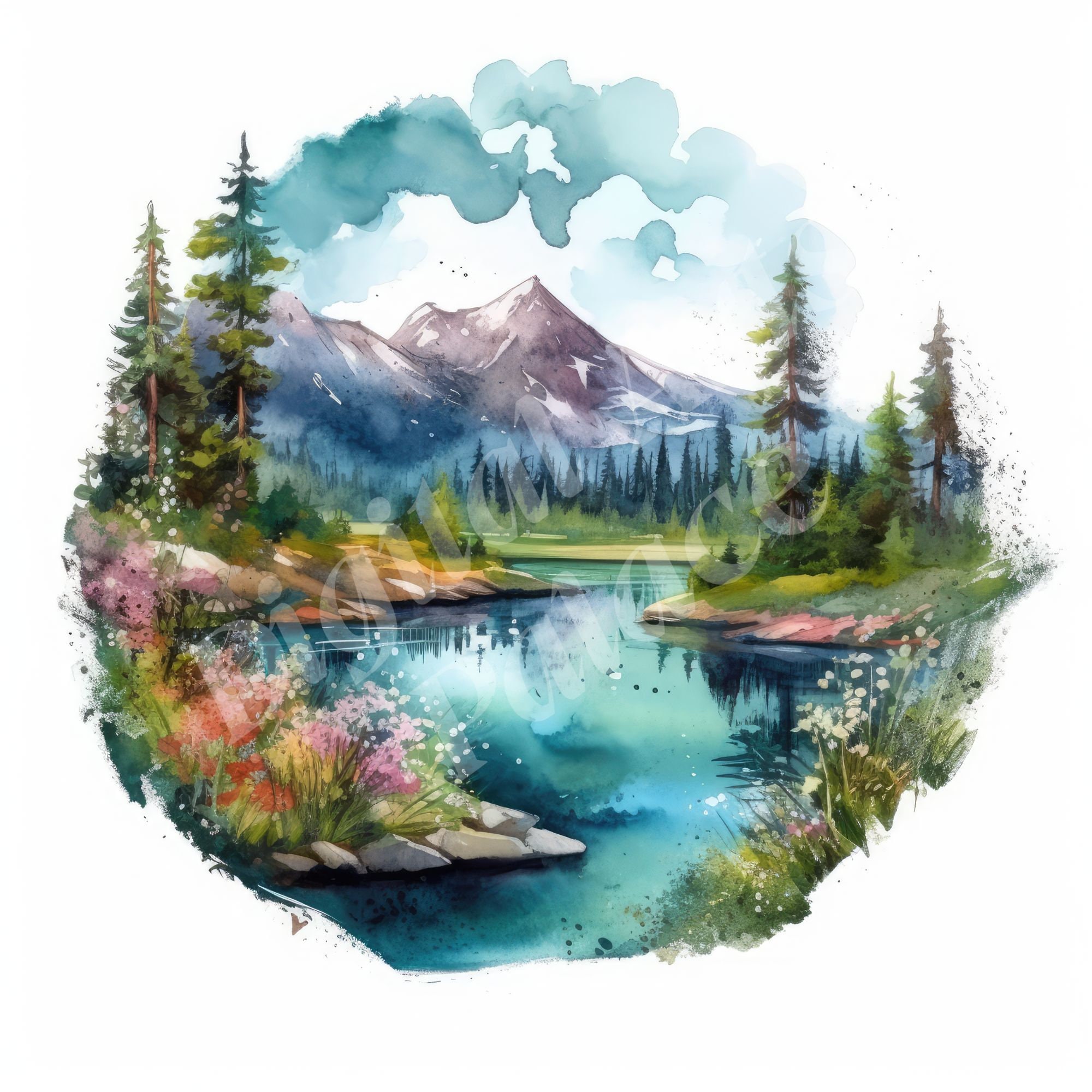 Mountain Lake Clipart Bundle - Mountain Scenery Clipart - Jpgs ...