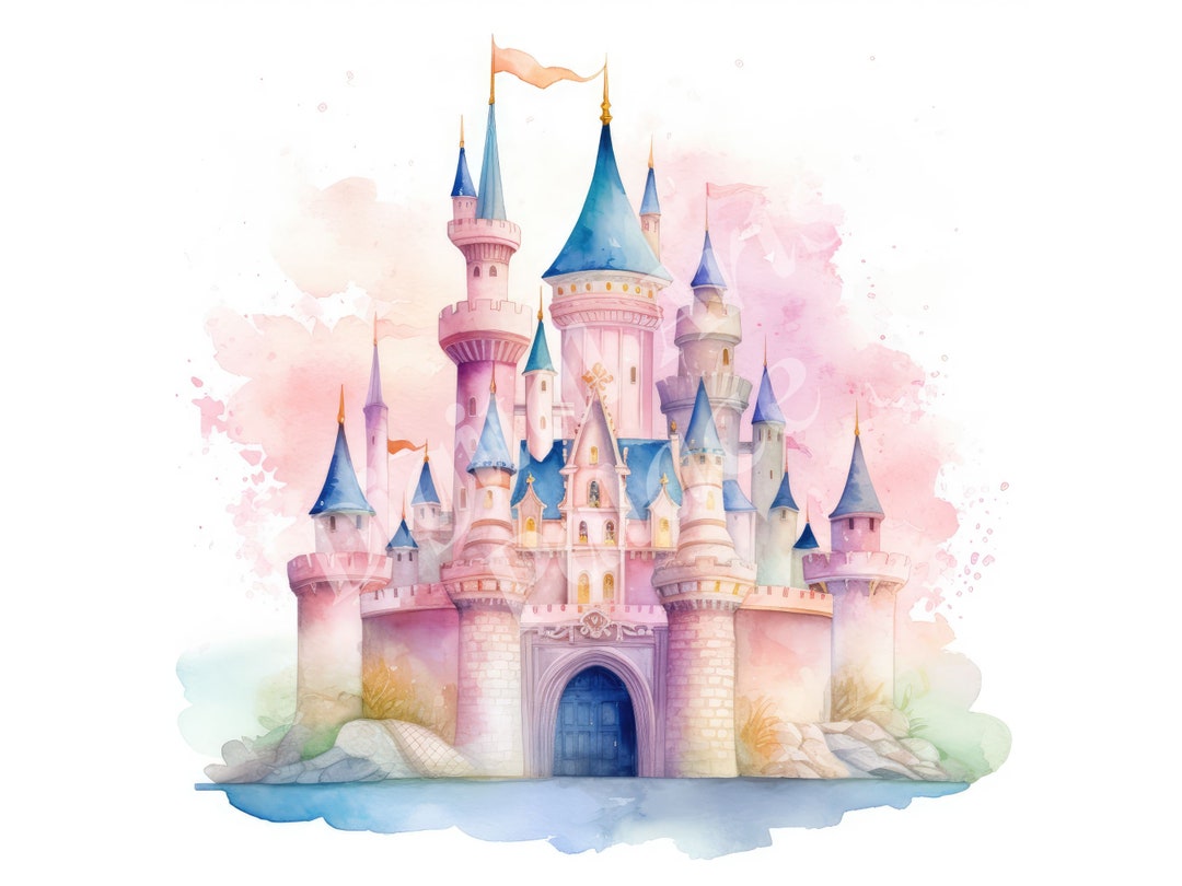 Princess Castle Clipart, Pastel Watercolor Castle Clipart, Jpgs ...