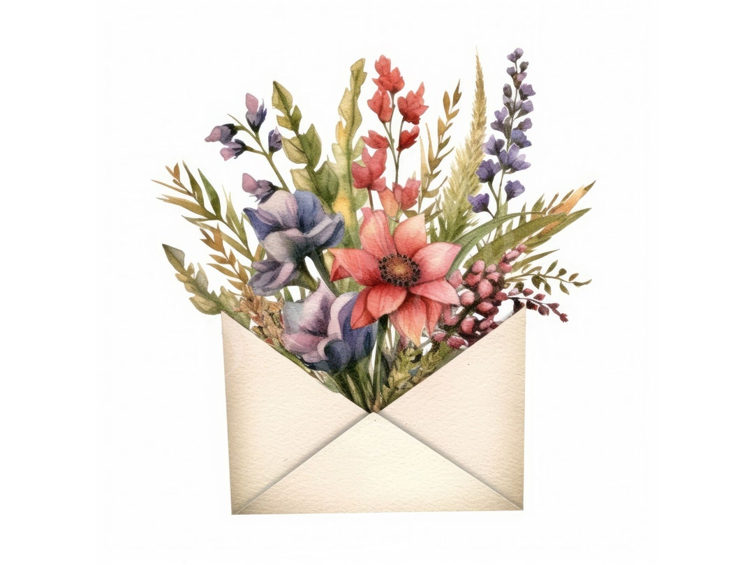 Flowers in Envelope Clipart, Watercolor Floral Clipart, Jpgs, Instant ...
