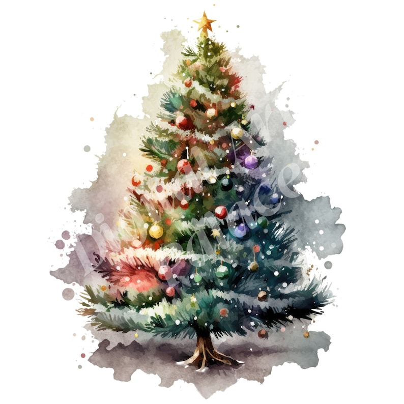 Christmas Tree Clipart, Watercolor Christmas Clipart, Jpgs, Instant ...