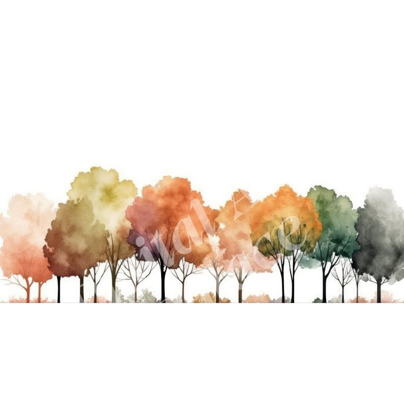 Tree Border Clipart - Trees Watercolor Clipart - Jpgs - Instant Digital ...