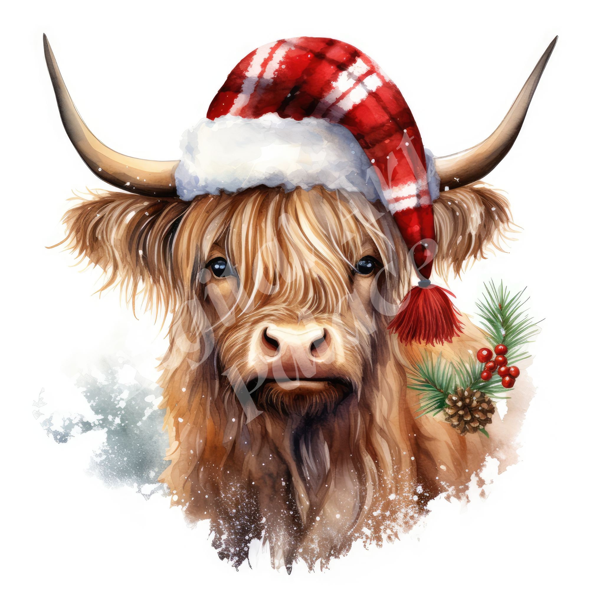 Christmas Highland Cow Clipart, Jpgs, Instant Digital Download ...