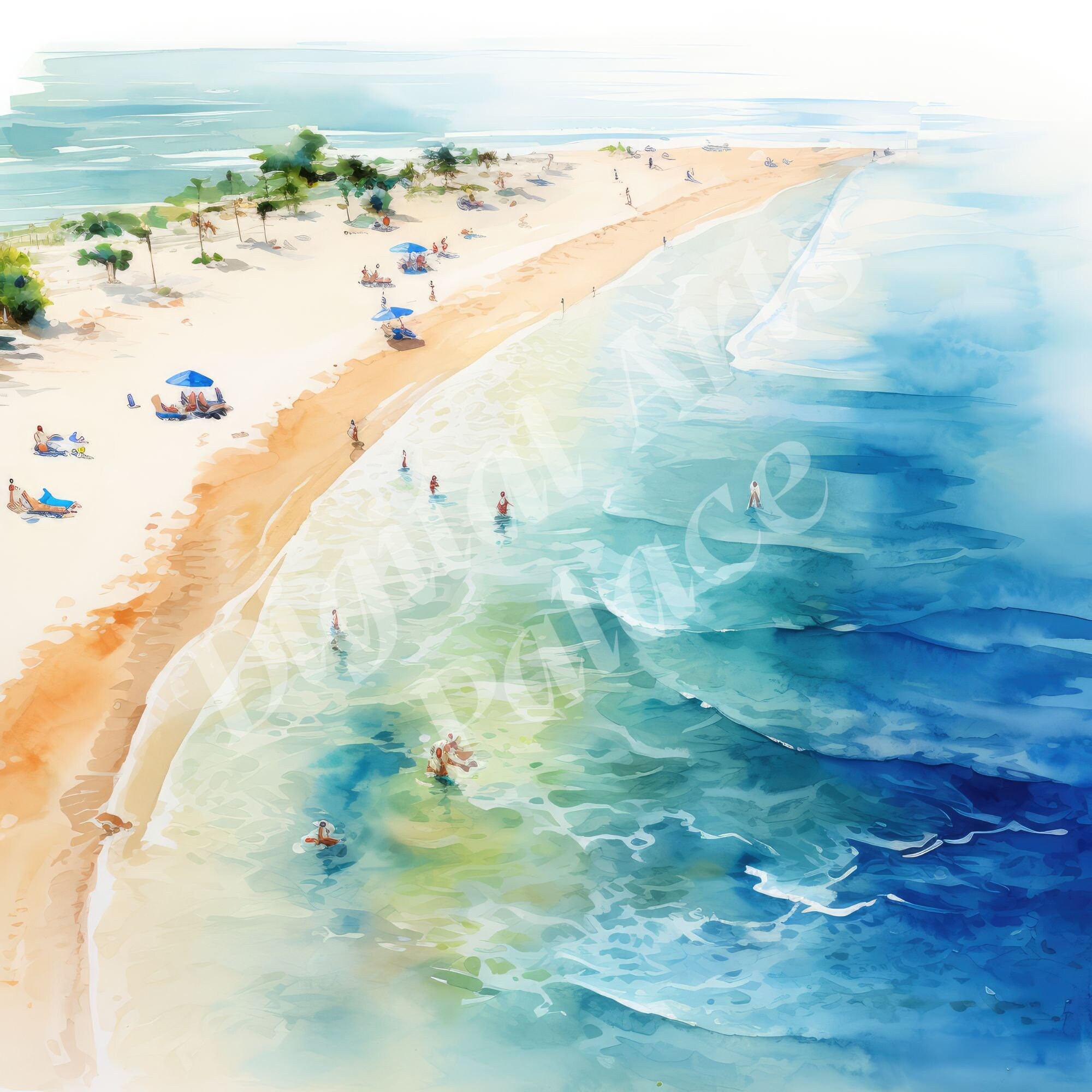 Beach Clipart, Watercolor Beach Clipart, Jpgs, Instant Digital Download ...