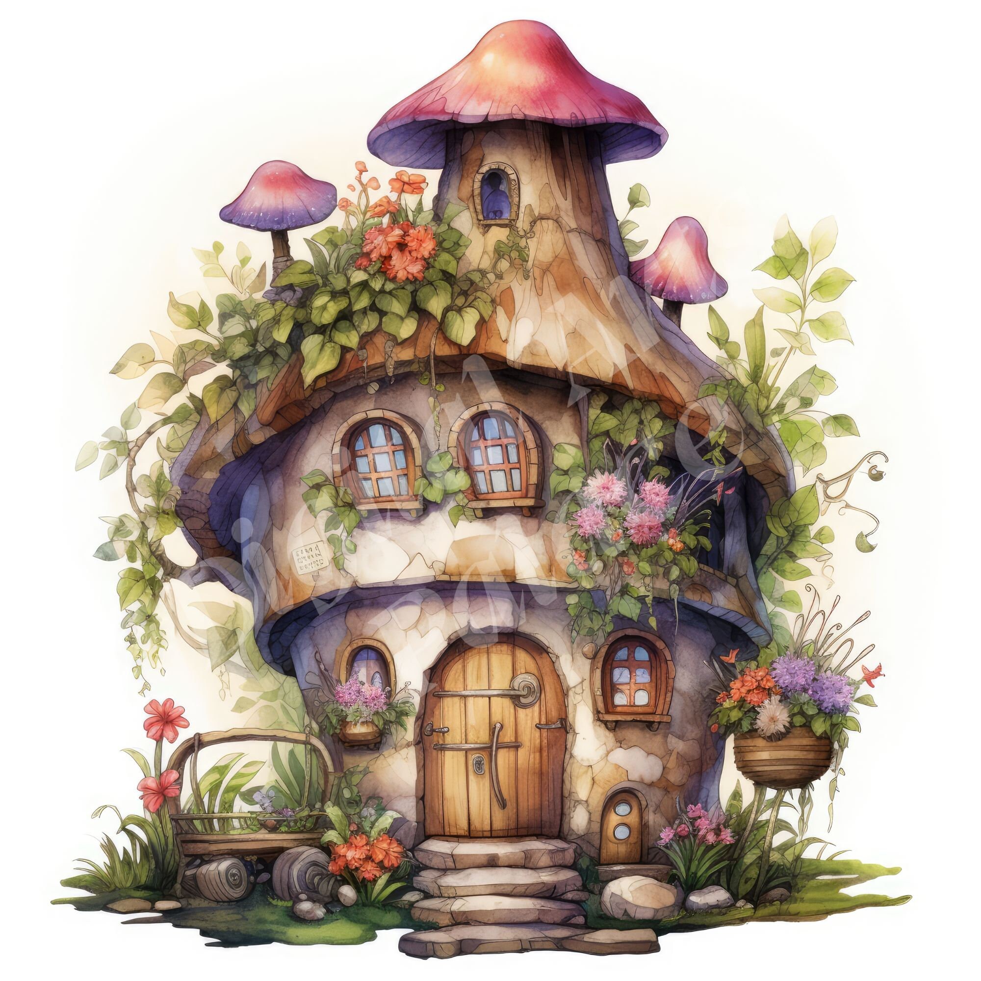 Fairy House Clipart - Jpgs - Fantasy House Watercolor Clipart - Instant ...