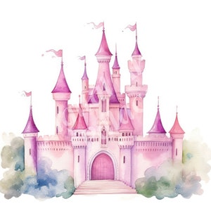 Princess Castle Clipart, Pastel Watercolor Castle Clipart, Jpgs ...