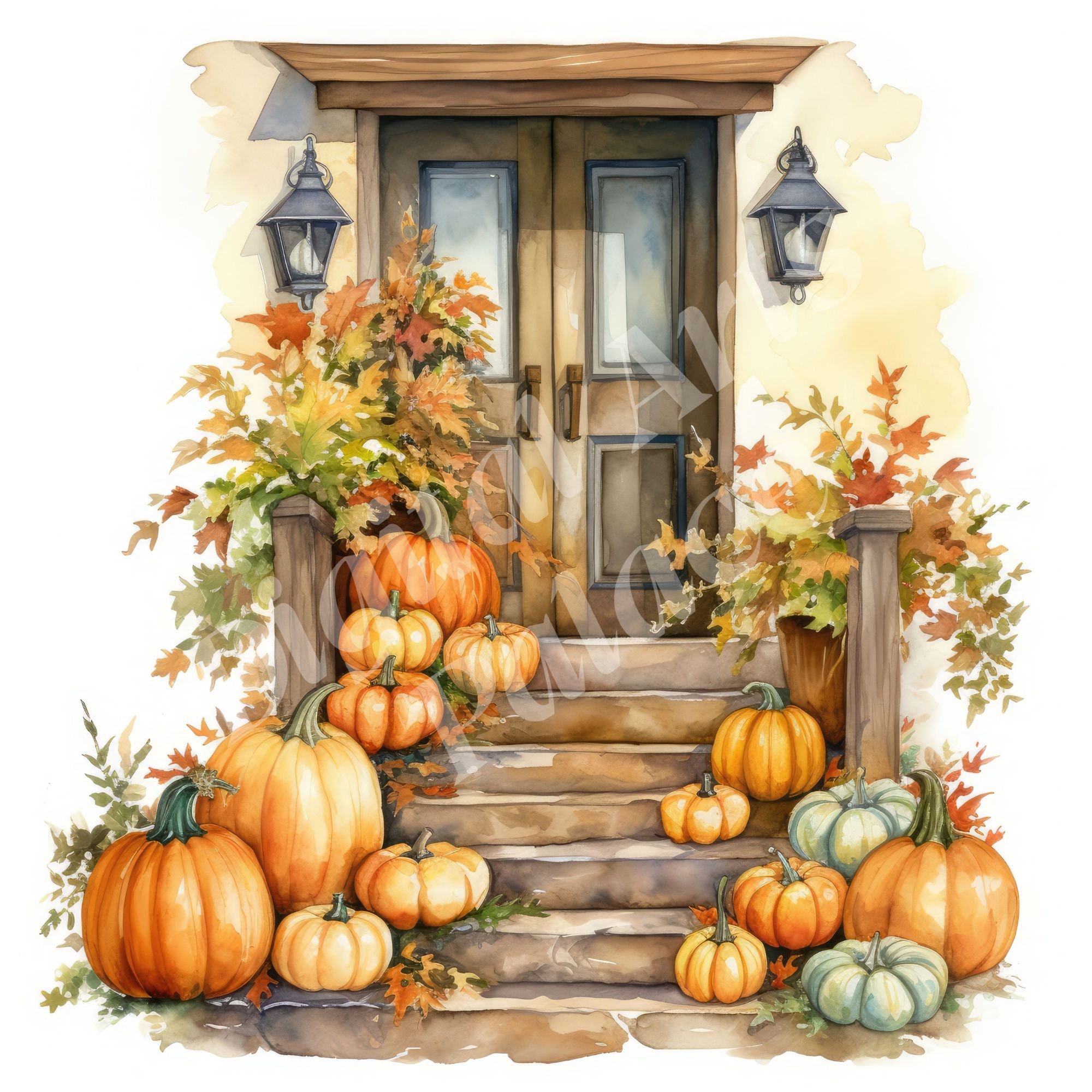 Pumpkin Door Clipart Autumn Door Watercolor Clipart Jpgs - Etsy
