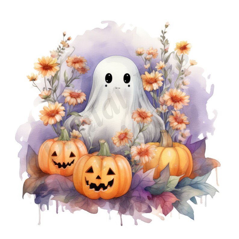 Cute Ghost and Pumpkin Clipart, Fall Halloween Clipart, Jpgs, Instant ...