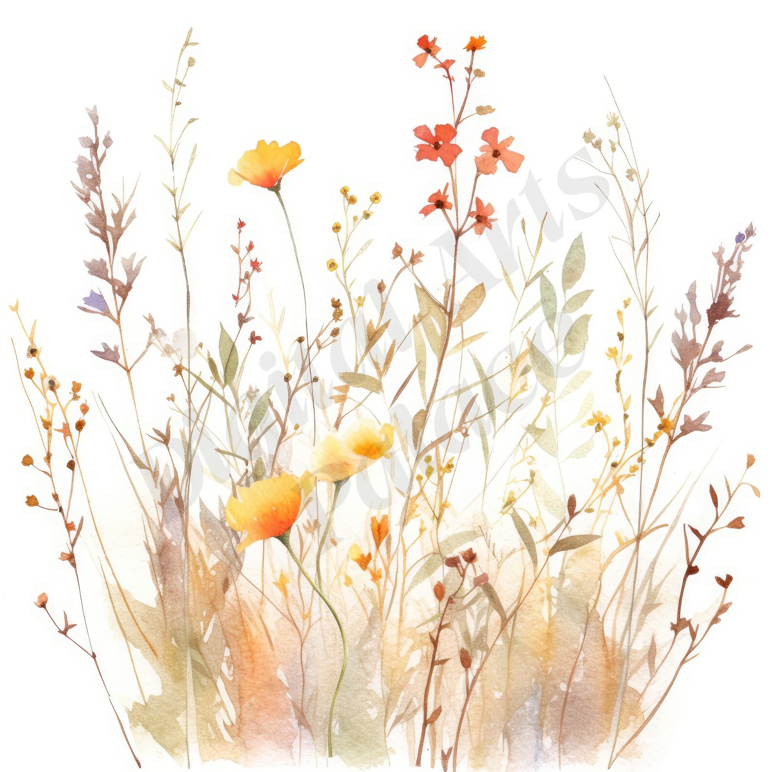 Fall Wildflowers Clipart, Watercolor Flowers Clipart, Jpgs, Instant ...