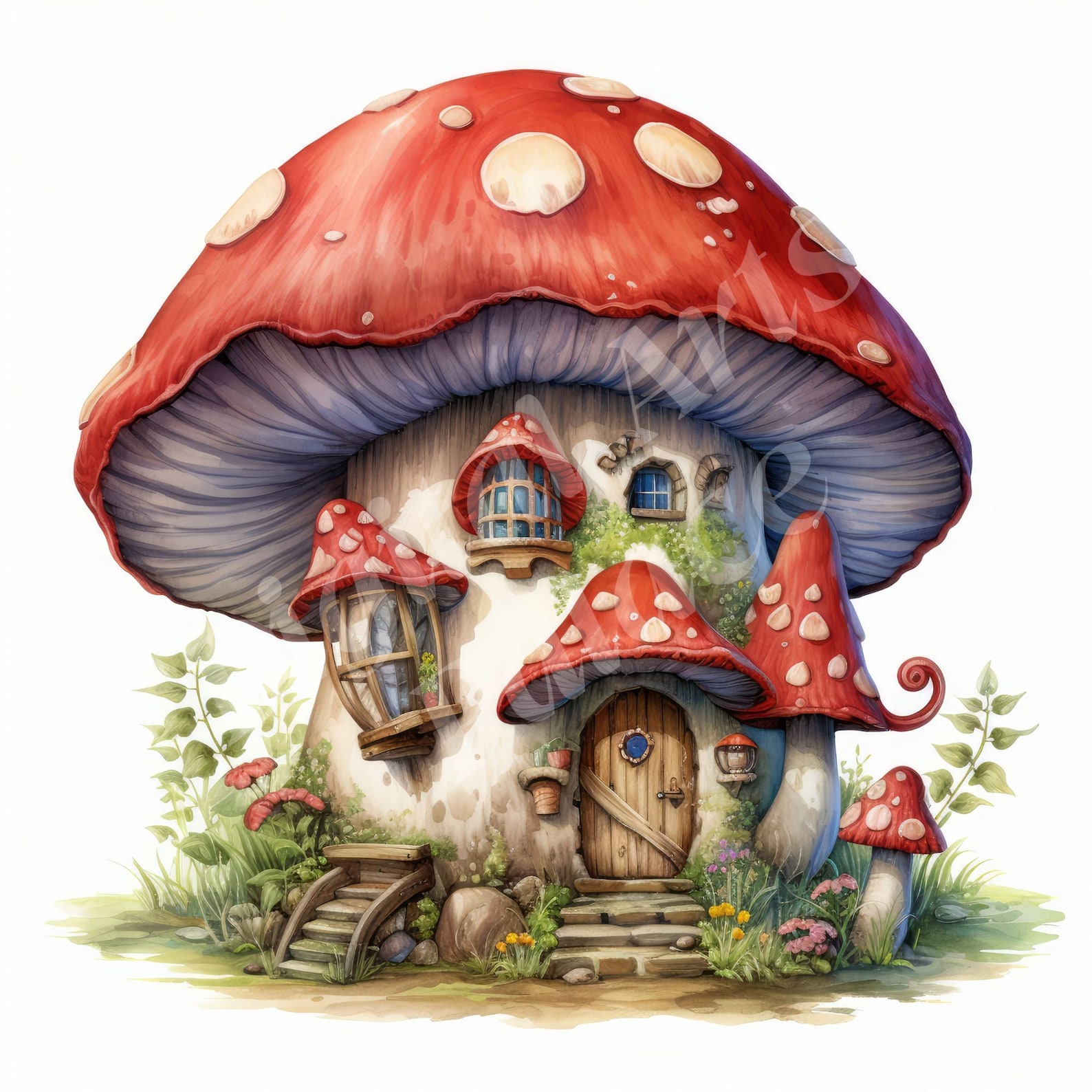 Toadstool House Clipart - Jpgs - Fantasy House Watercolor Clipart ...