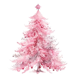 Pink Christmas Tree Clipart, Christmas Clipart, Jpgs, Instant Digital ...