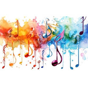Music Notes Clipart, Abstract Watercolor Clipart, Jpgs, Instant Digital ...