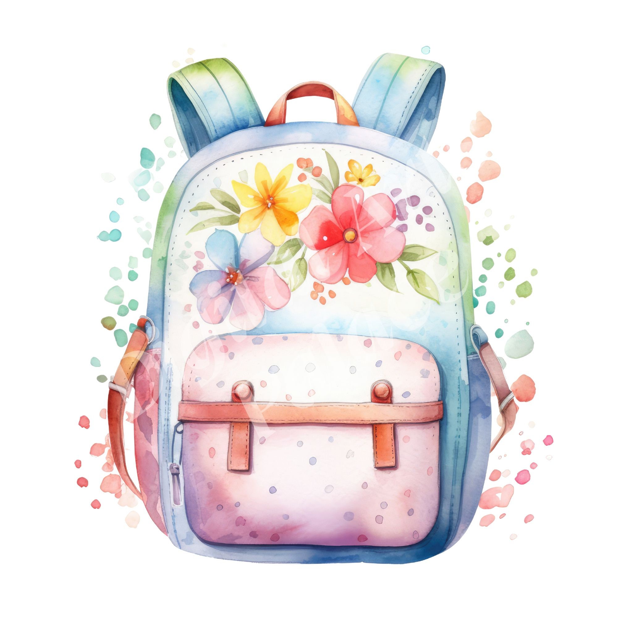 Backpack Clipart, Watercolor School Backpack Clipart, Jpgs, Instant ...
