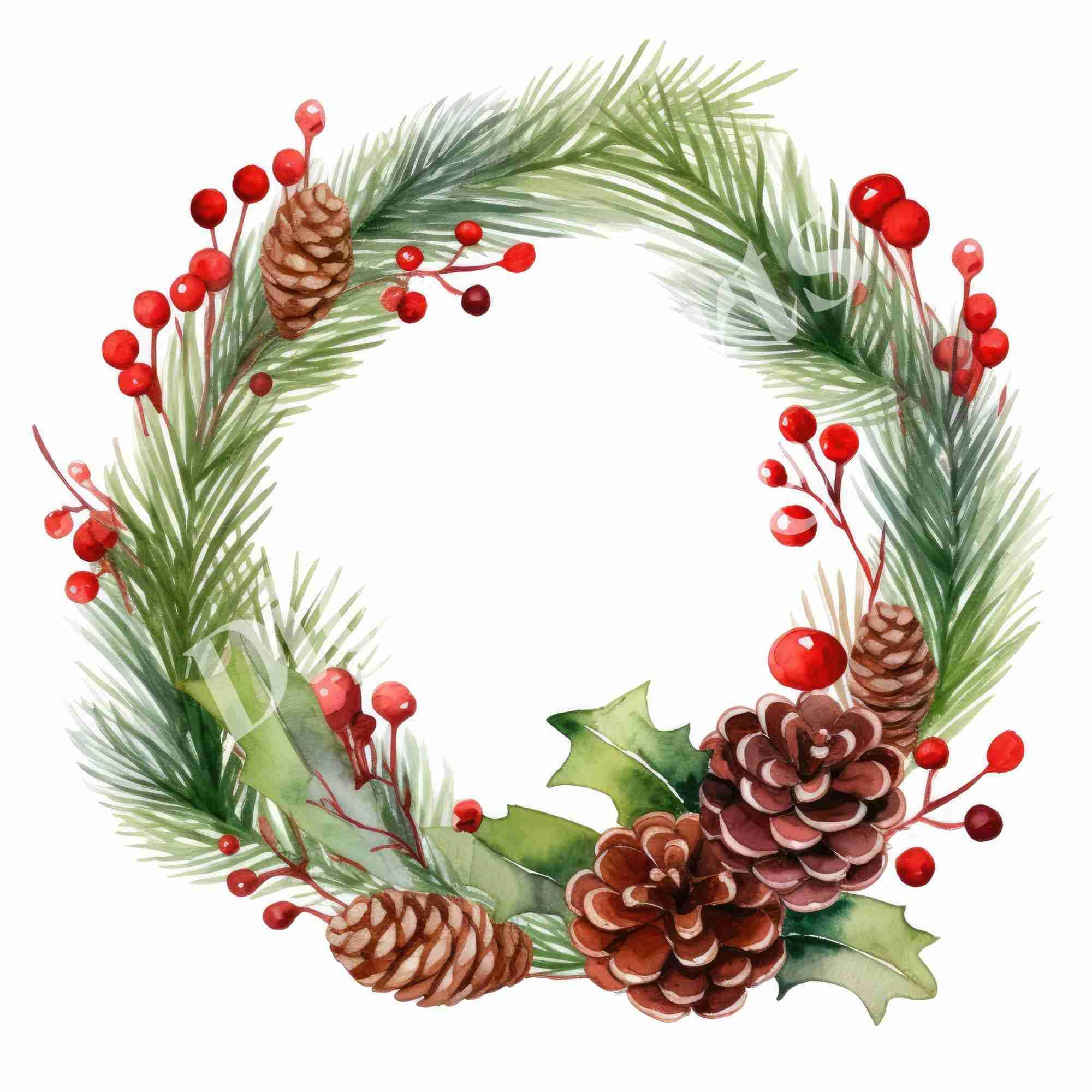Christmas Wreath Clipart - Wreath Clipart - Jpgs - Instant Digital ...
