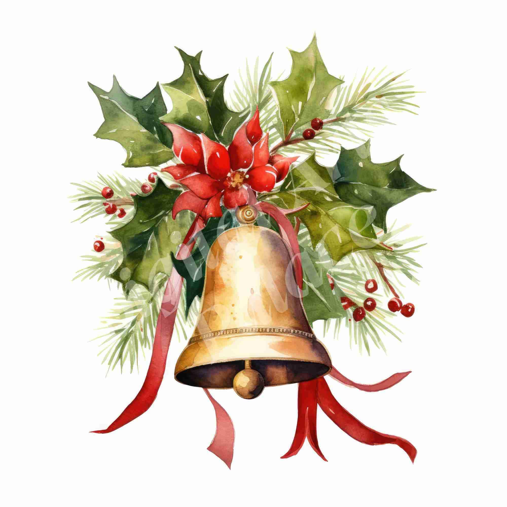 Christmas Bells Clipart Bells Watercolor Clipart Pngs Instant Digital ...
