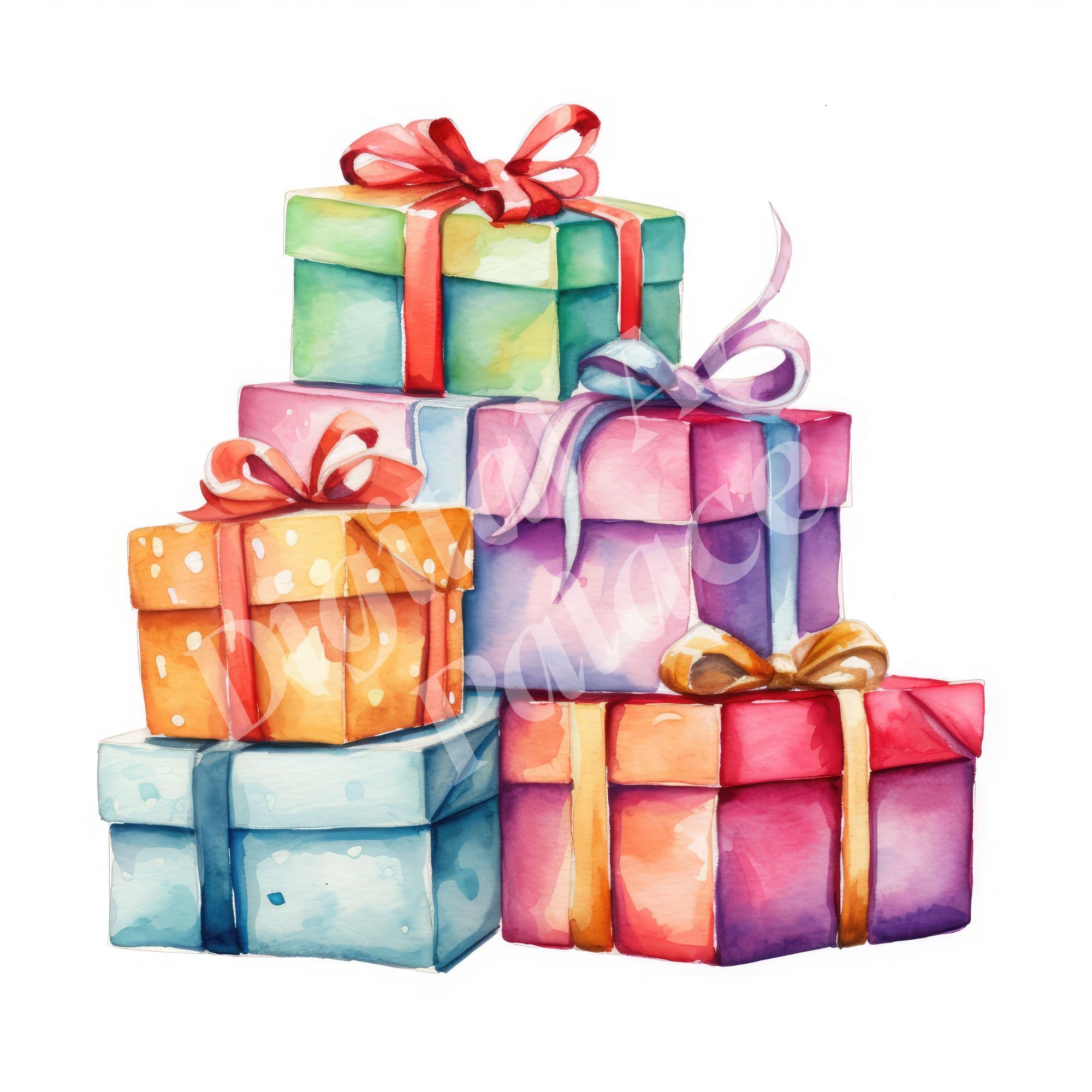 Gift Boxes Clipart, Watercolor Gifts Clipart, Jpgs, Instant Digital ...