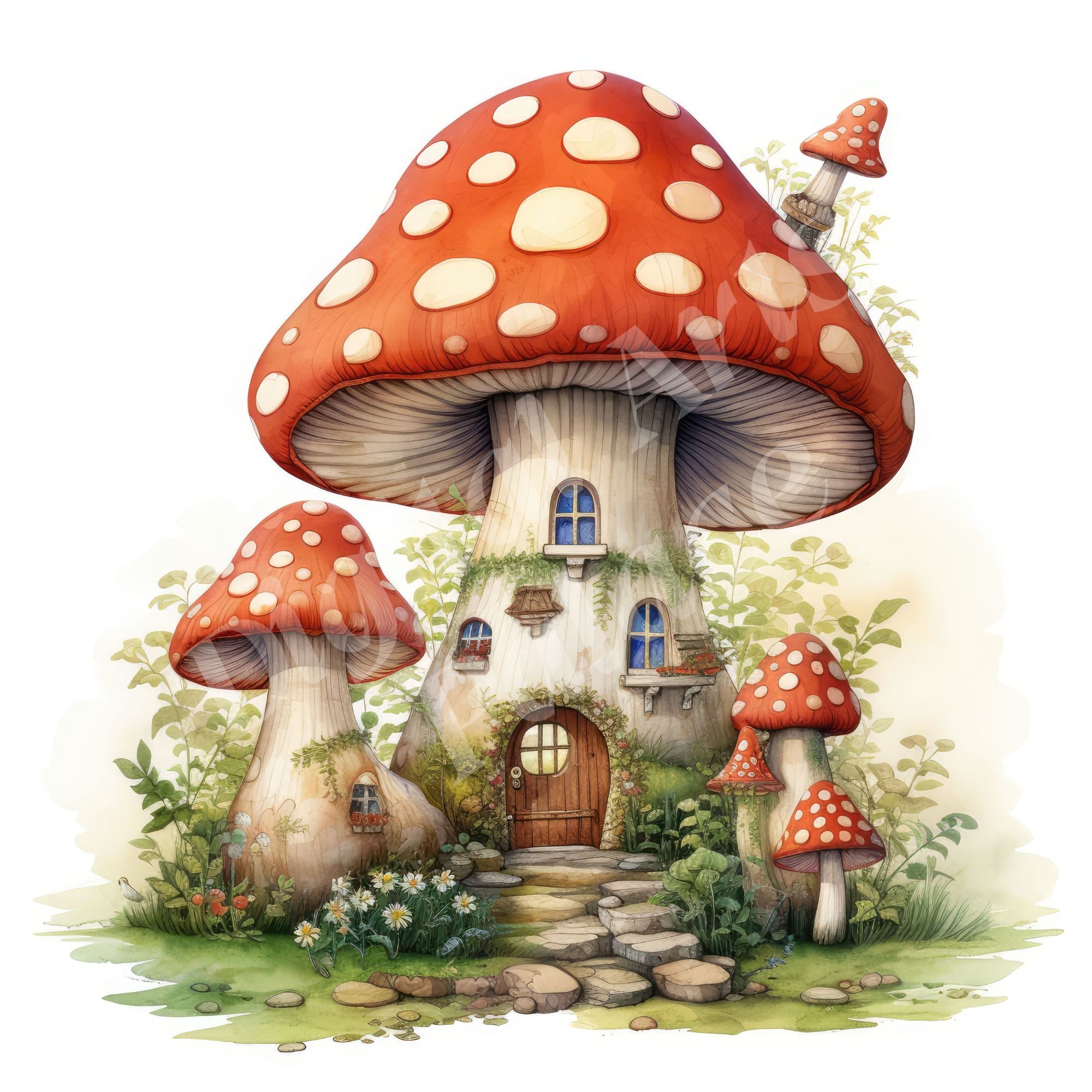 Toadstool House Clipart - Jpgs - Fantasy House Watercolor Clipart ...