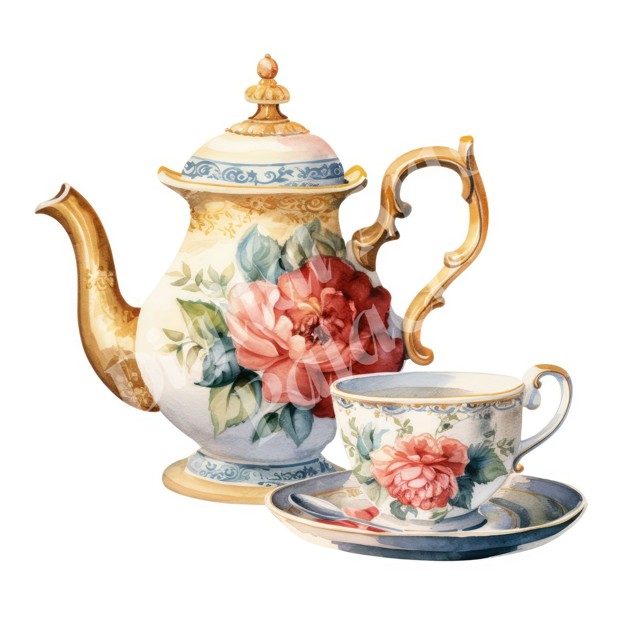 Tea Set Clipart, Teapot and Teacup Clipart, Jpgs, Instant Digital ...