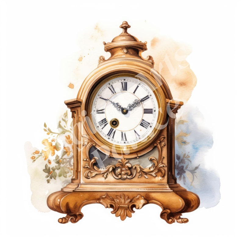 Vintage Clock Clipart, Antique Clock Clipart, Jpgs, Instant Digital ...
