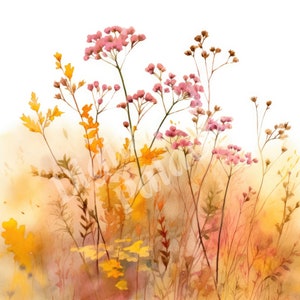 Fall Wildflowers Clipart, Watercolor Flowers Clipart, Jpgs, Instant ...
