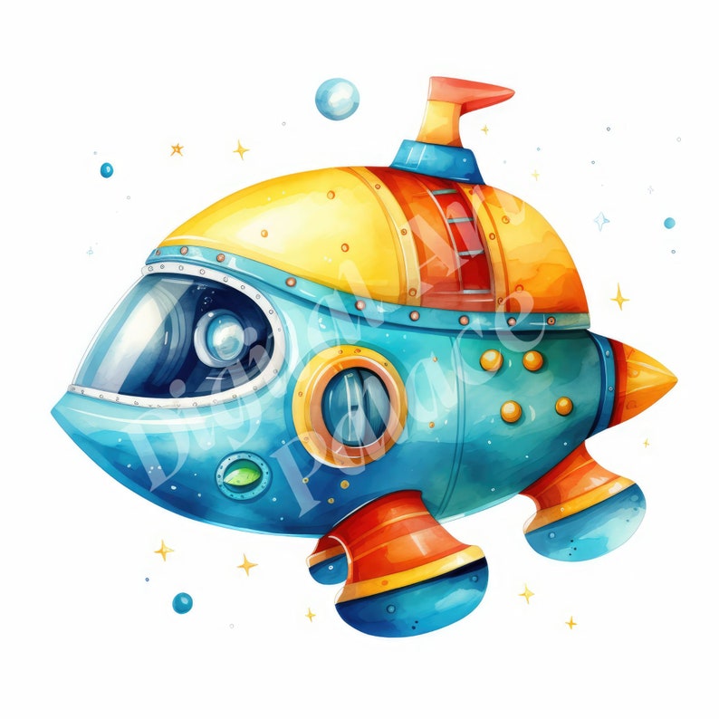 Cute Spaceship Clipart Watercolor Spaceship Clipart Jpgs - Etsy