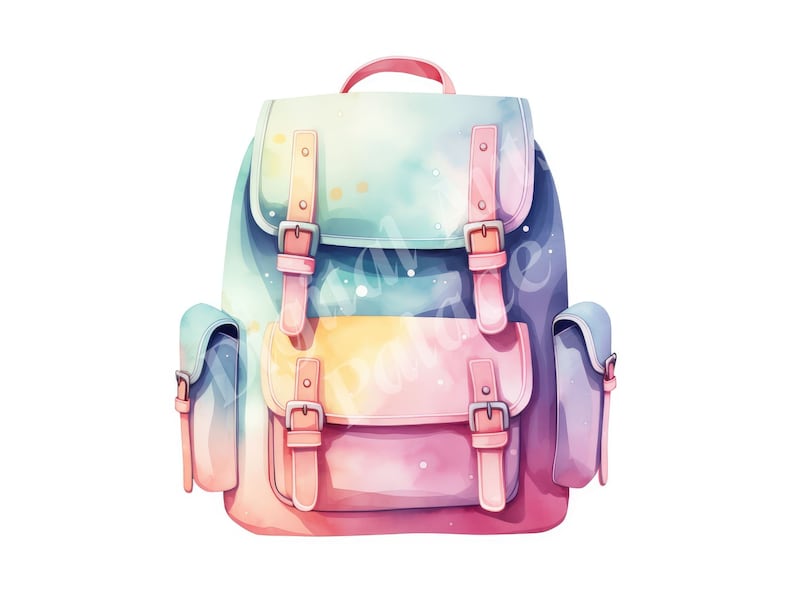 Backpack Clipart, Watercolor School Backpack Clipart, Jpgs, Instant ...