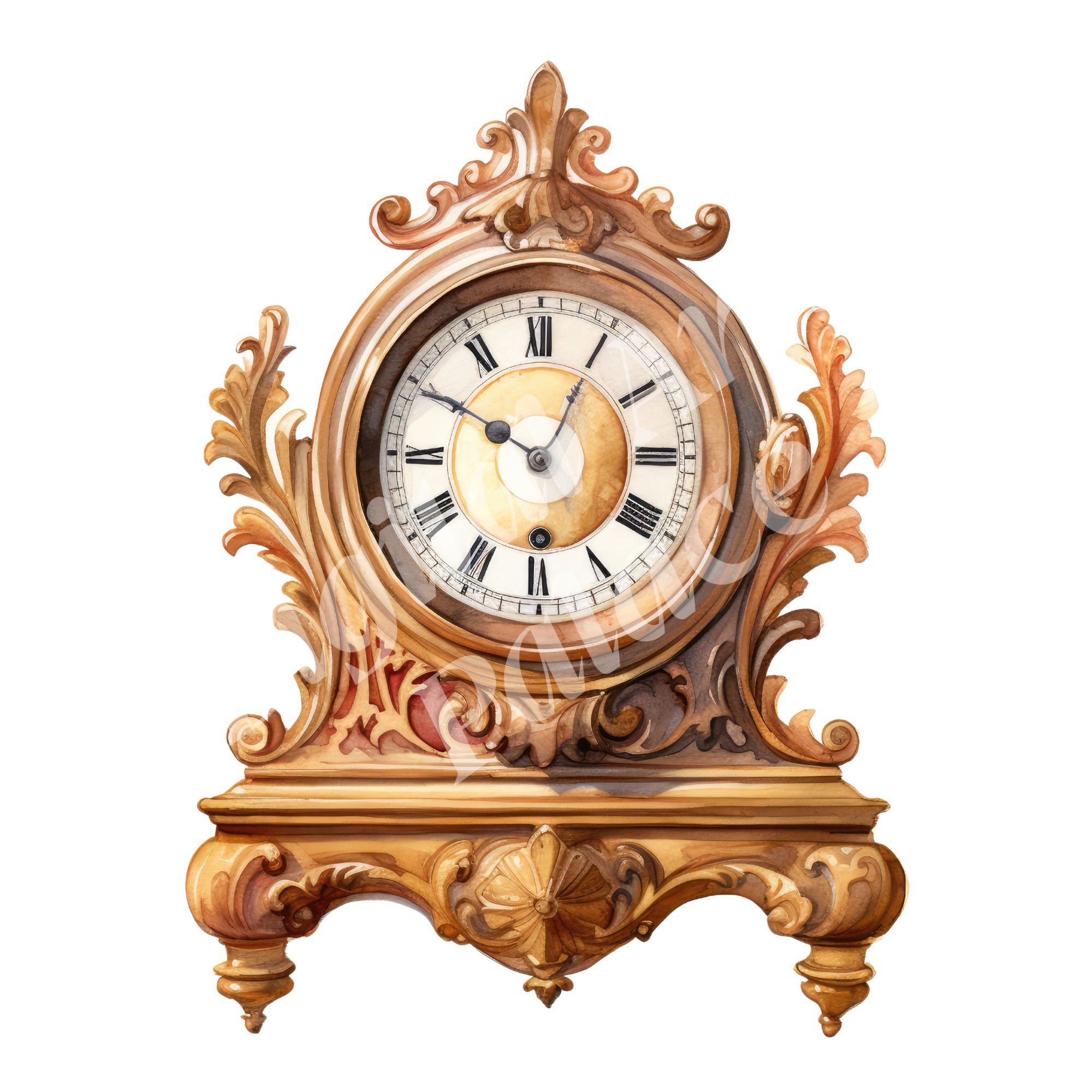Vintage Clock Clipart, Antique Clock Clipart, Jpgs, Instant Digital ...