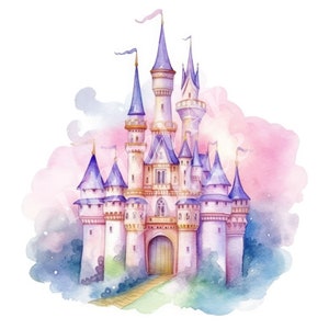 Princess Castle Clipart, Pastel Watercolor Castle Clipart, Jpgs ...