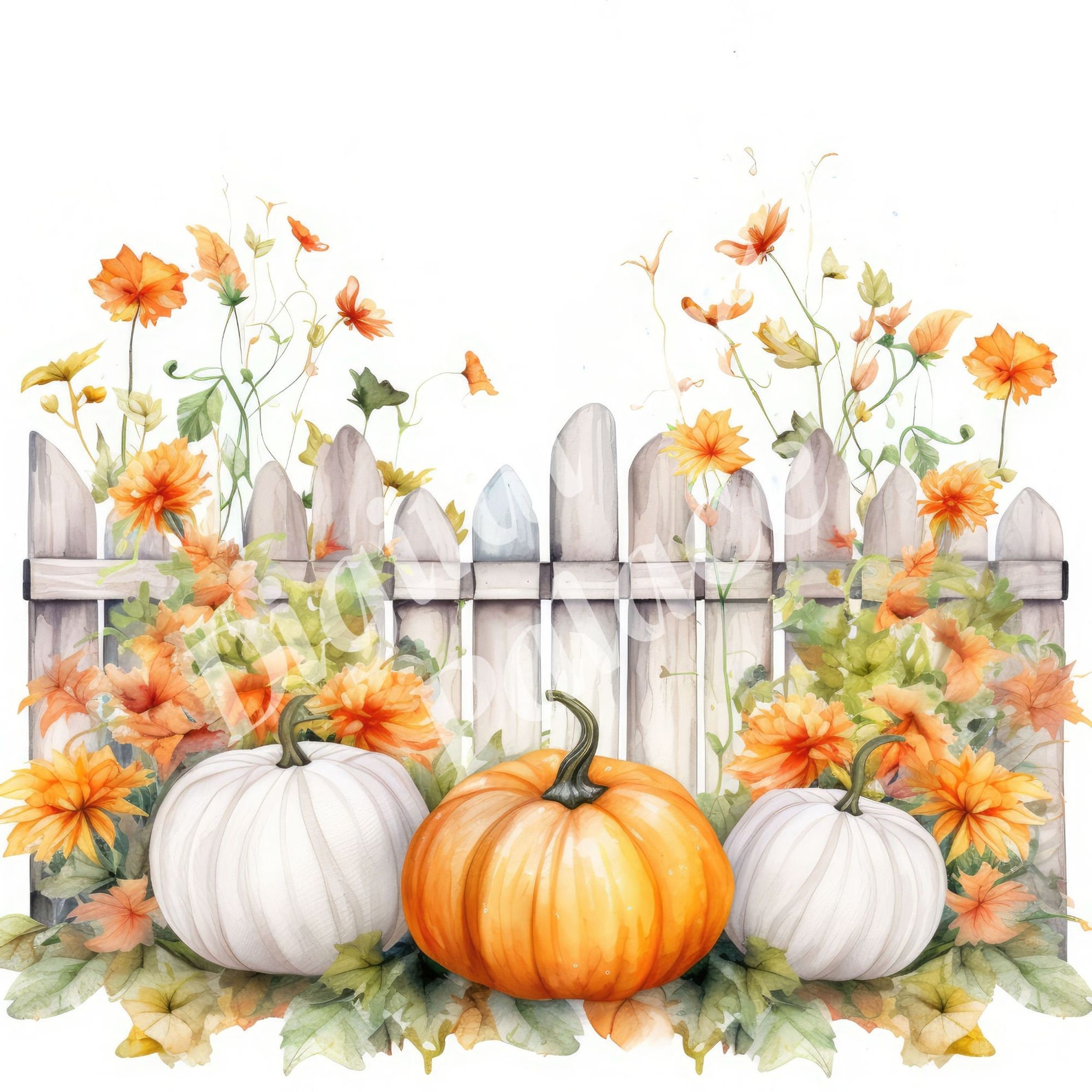 Pumpkin Fence Clipart - Fall Floral Fence Clipart - Jpgs - Instant ...