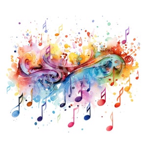 Music Notes Clipart, Abstract Watercolor Clipart, Jpgs, Instant Digital ...